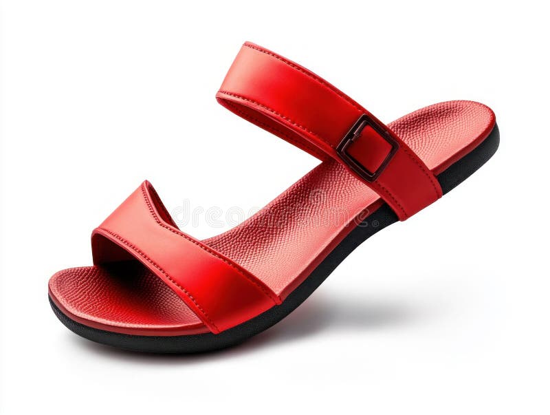 Red Leather Sandal with Buckle on White Background. Generative Ai Stock ...