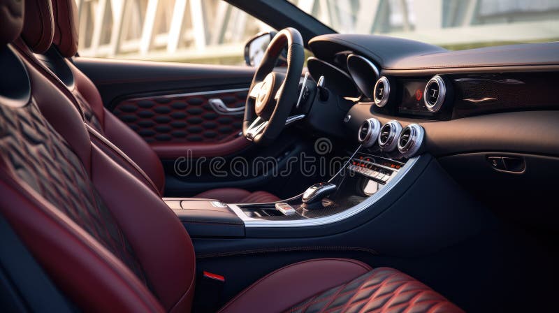 Red Leather Seats Inside the Futuristic Luxury Car. Modern Car Interior ...