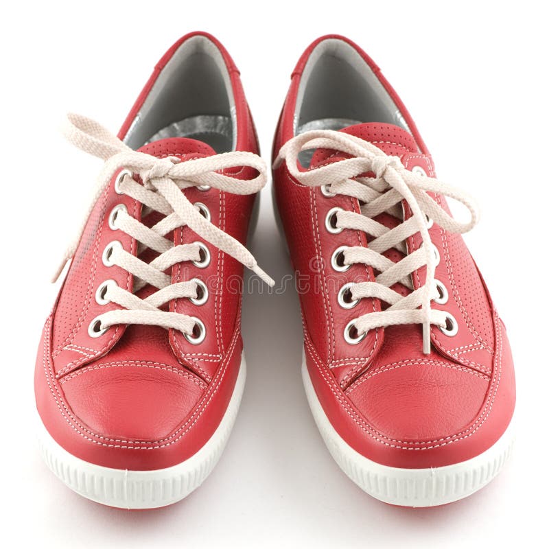 Red leather sneakers stock image. Image of human, footwear - 14121923