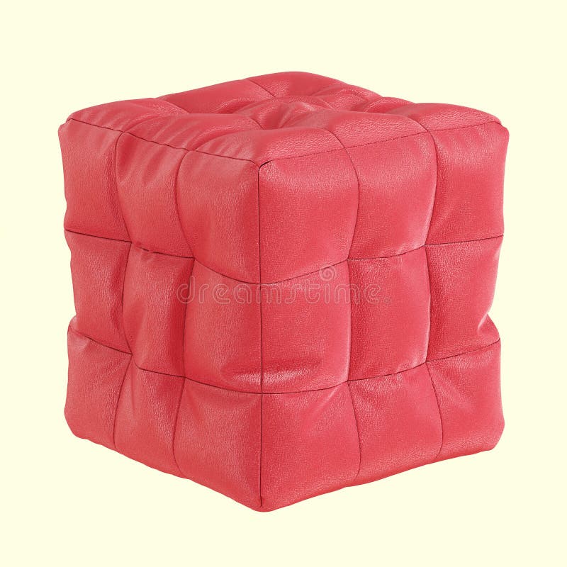 Red Leather Square Quilted Pouf on an Isolated Background. 3d Rendering ...