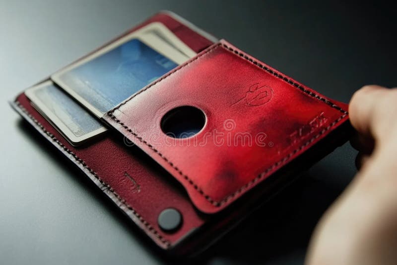 Red Leather Wallet with Cards on Black Background - Stylish, Elegant ...