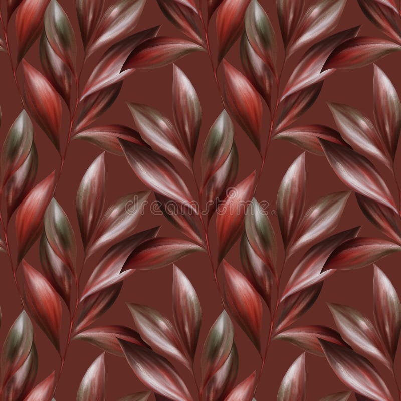Red Leaves Seamless Pattern. Decorative Floral Background Stock Image ...