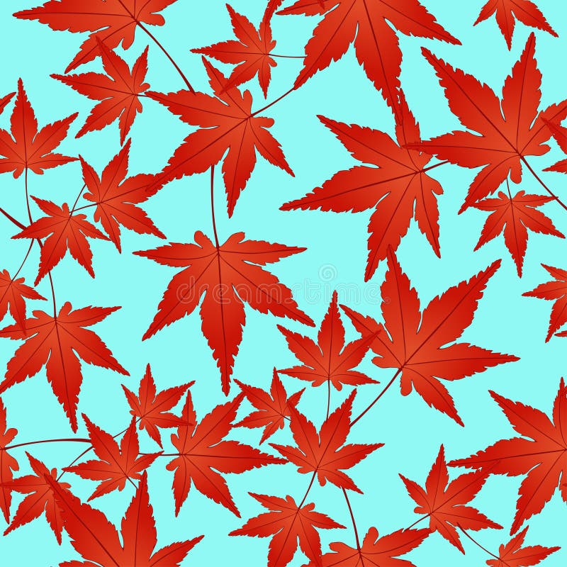 Red Leaves Seamless Pattern, Vector Background. Autumn on a Blue . for ...