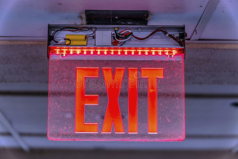 Red LED Exit Ceiling-mounted Sign- Lake Austin, Austin, Texas Stock ...