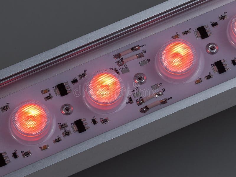 Red LED Flood Light in Aluminum Housing with Wire on Dark Background ...