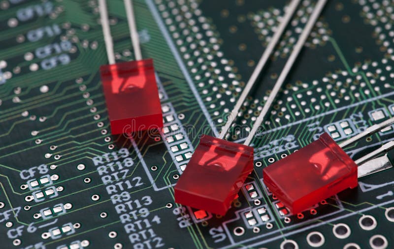 Red LED on green PCB stock image. Image of manufacturing - 35665801