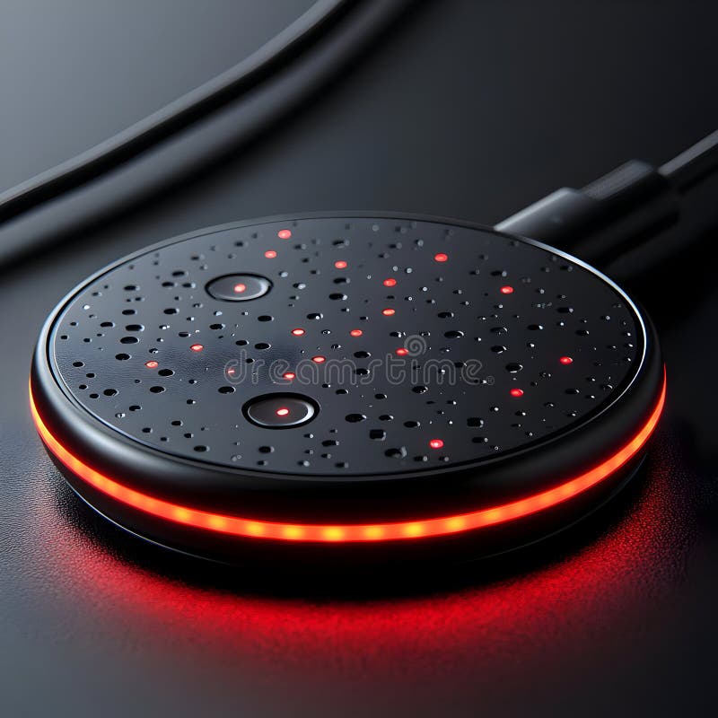 Red LED Light on a Black Disk 3D Illustration Stock Illustration ...
