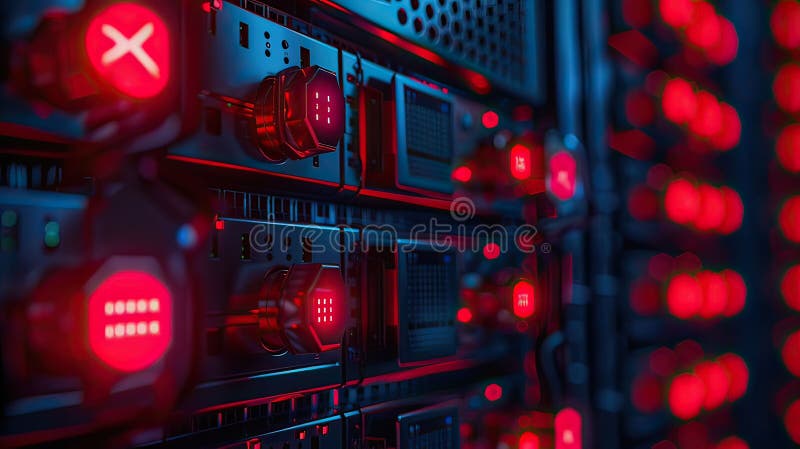 Red LED Lights Illuminate Server Rack at Data Center during Night Shift ...