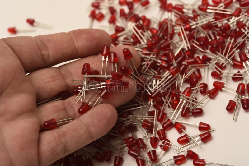 Red LED Lights in Your Hand. Electronic LED Element Stock Image - Image ...