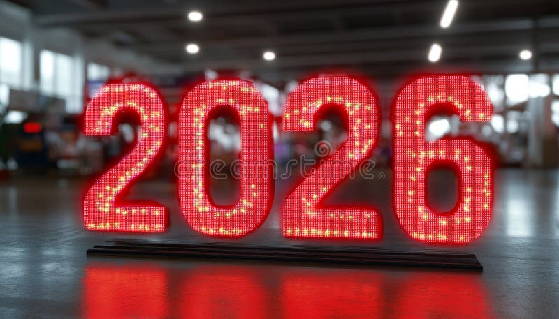 Red LED Lit Year 2026 Display with Bokeh Background, Signifying the ...