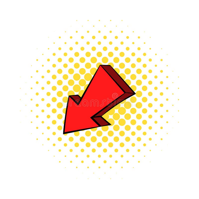 Red Left Down Arrow Icon, Comics Style Stock Vector - Illustration of ...