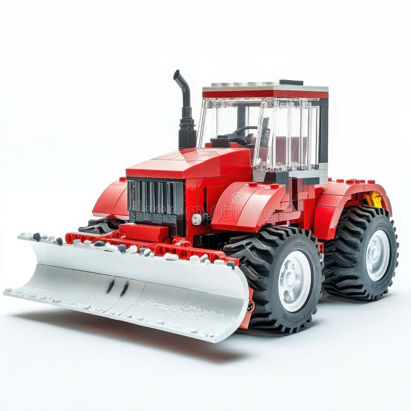 A Red LEGO Tractor with a Snow Plow Attachment, Designed for Creative ...