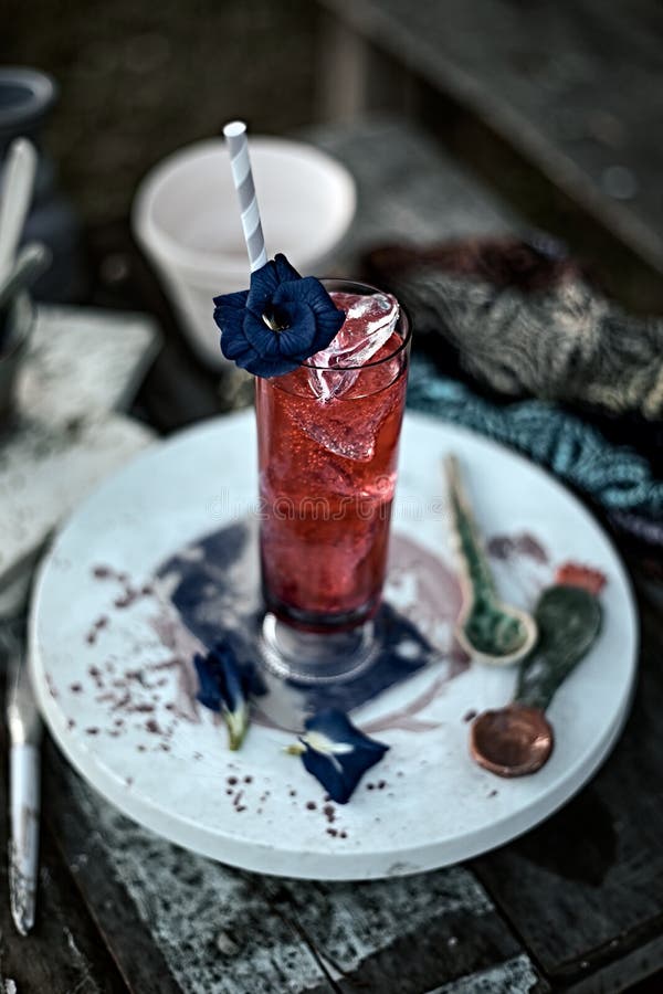 Red Lemon soda stock image. Image of vodka, petals, vacation - 204916851