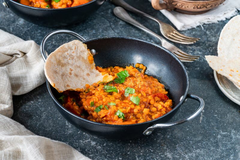Red lentil dhal curry stock image. Image of chapatti - 231767947