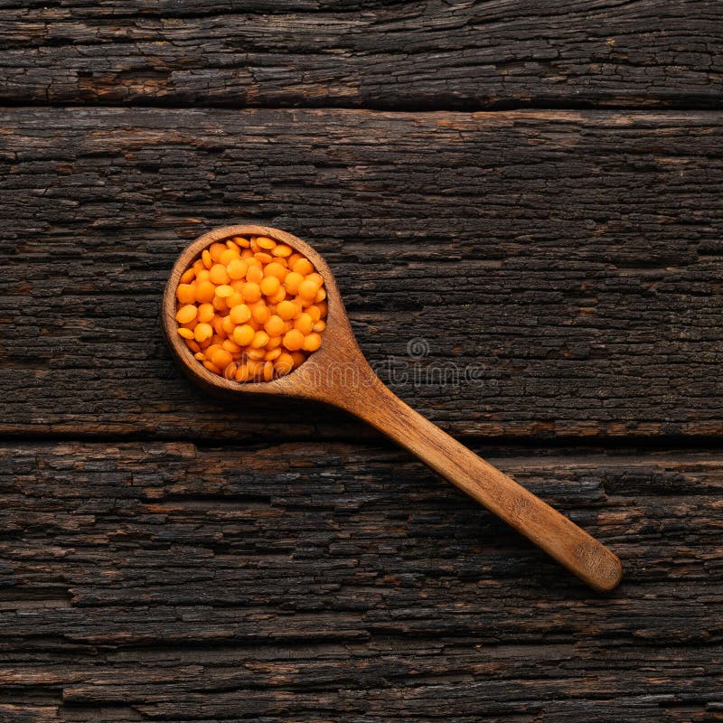 Red Lentils on the Spoon - Lens Culinaris Organic Stock Image - Image ...