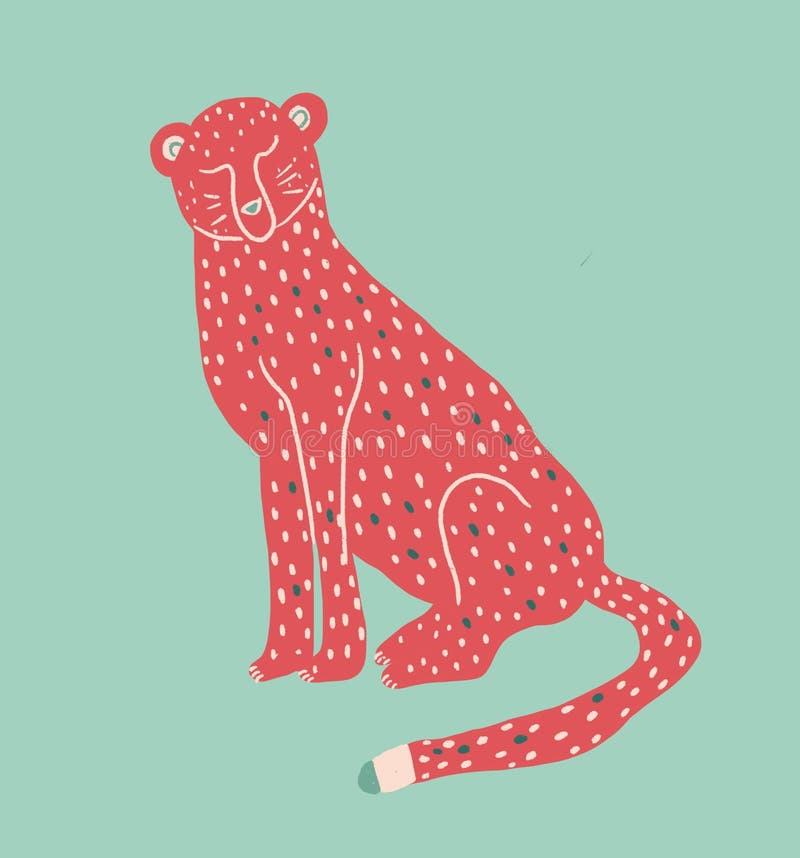 Red Leopard on a Green Background Stock Illustration - Illustration of ...
