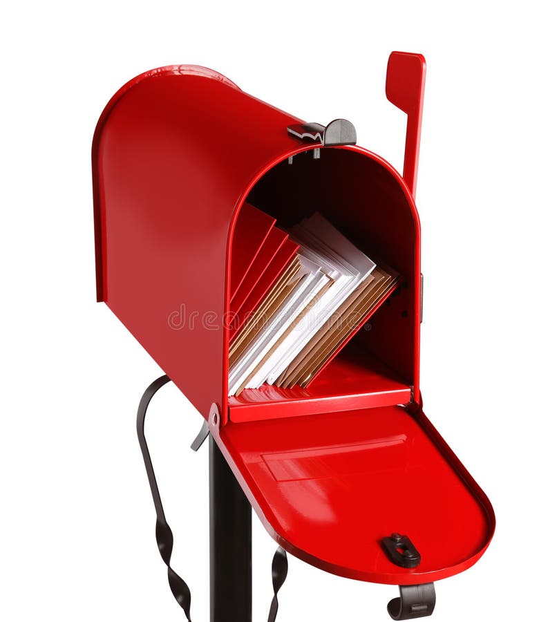 Red Letter Box with Envelopes Isolated on White Stock Photo - Image of ...