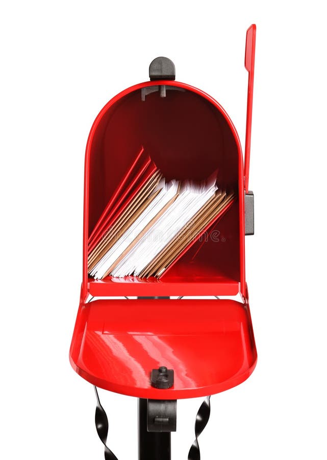 Red Letter Box with Envelopes Isolated on White Stock Image - Image of ...