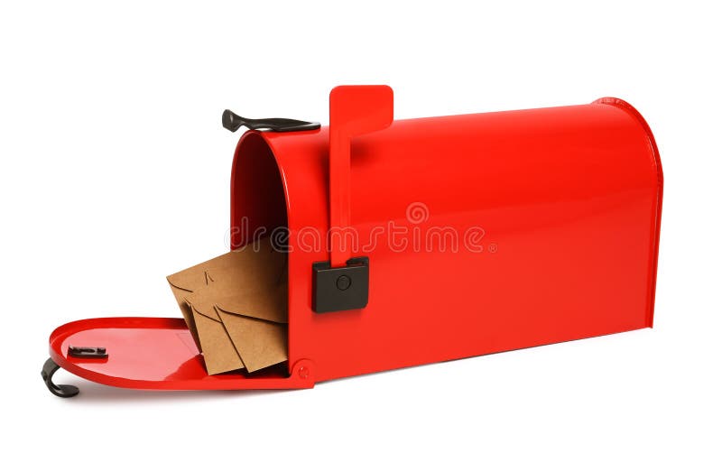 Red Letter Box with Envelopes on White Background Stock Photo - Image ...