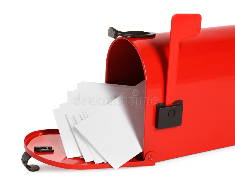 Red Letter Box with Envelopes on White Background Stock Photo - Image ...