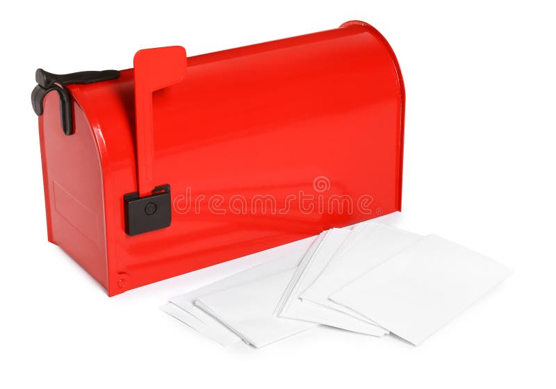 Red Letter Box and Envelopes on White Background Stock Image - Image of ...