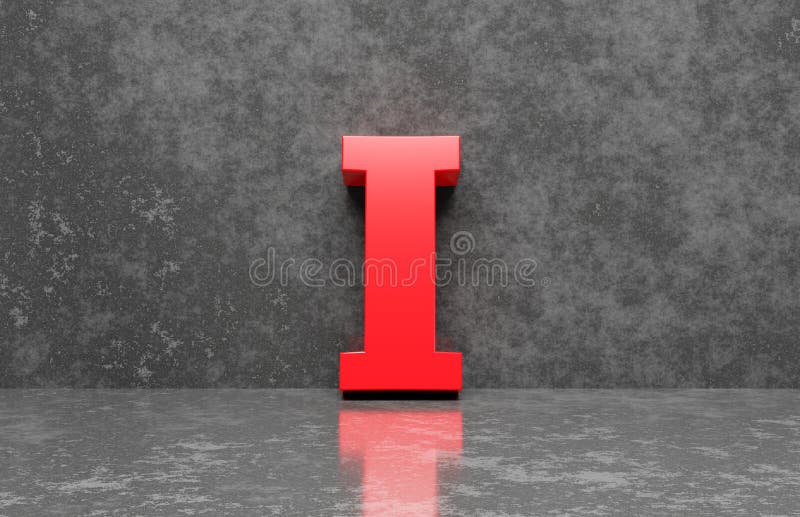 Red Letter I on Concrete Wall an Floor Background Series 3D Render ...