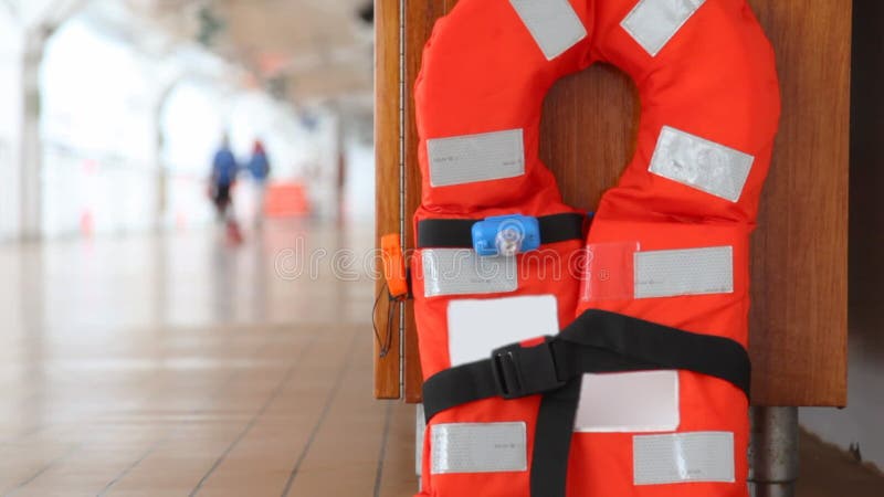 Red Life Jacket on Ship Deck Close Up Against Stock Video - Video of ...