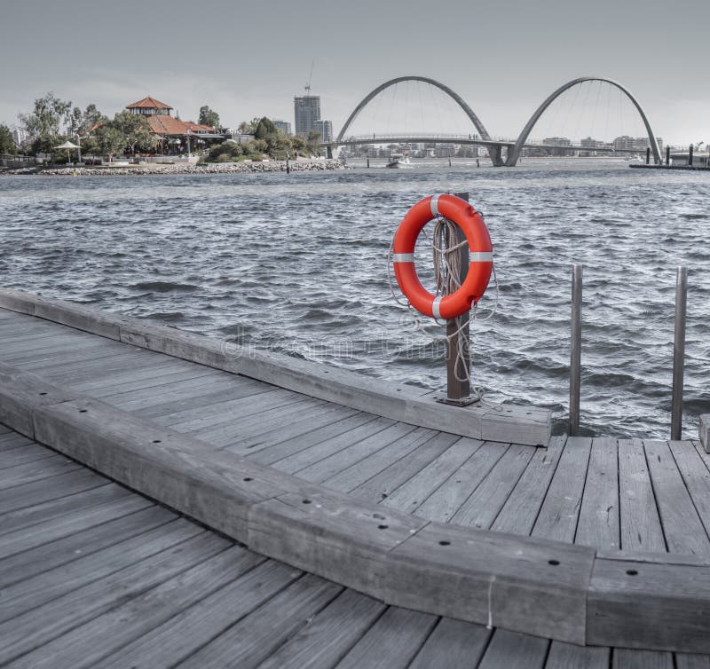 Red Life Saving Ring on a Jetty Stock Image - Image of life, water ...