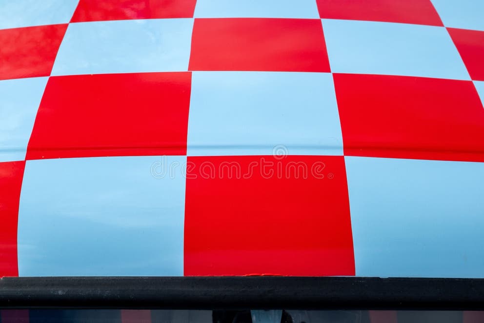 Red and Light Blue Checkerboard Pattern on Car, Background Stock Image ...