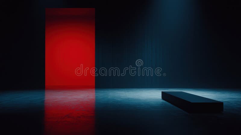 A Red Light Box in a Dark Room Stock Photo - Image of stark, shape ...