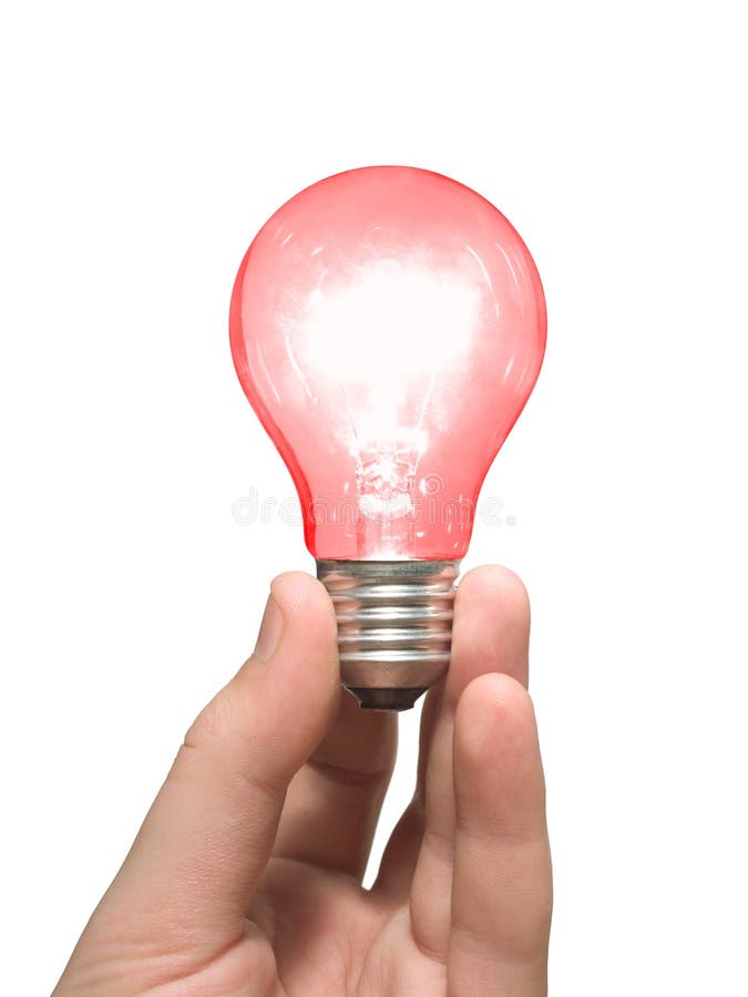Red light bulb in hand stock image. Image of electricity - 1756443