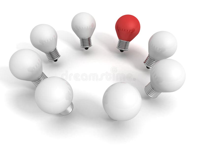 Red Light Bulb Concept Leader of Team White Crowd Stock Illustration ...