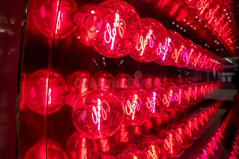 Red Light Bulb with Love Shaped Filament Stock Image - Image of retro ...