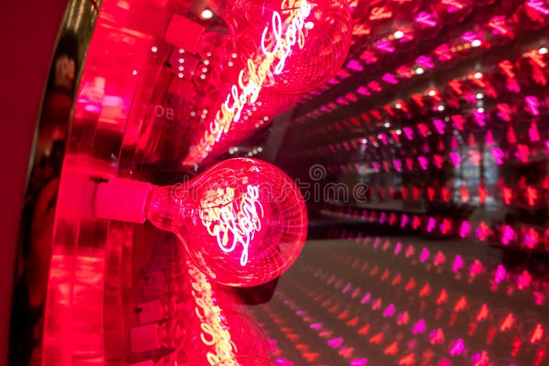 Red Light Bulb with Love Shaped Filament Stock Image - Image of light ...