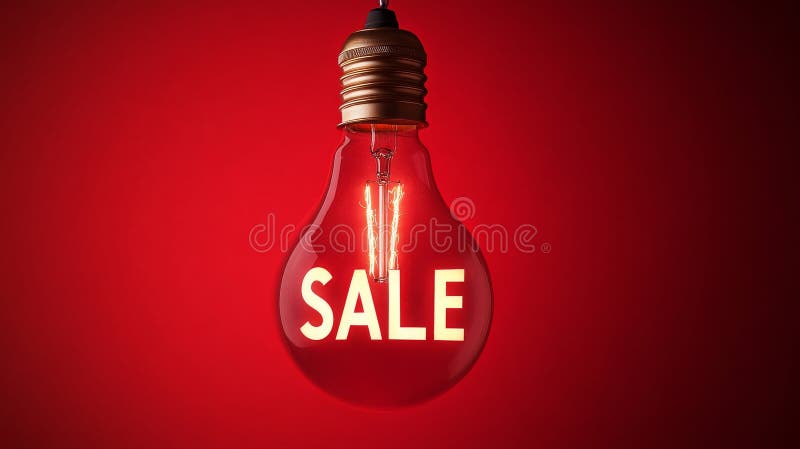 Red Light Bulb with Sale Text, Glowing Advertisement Concept Stock ...