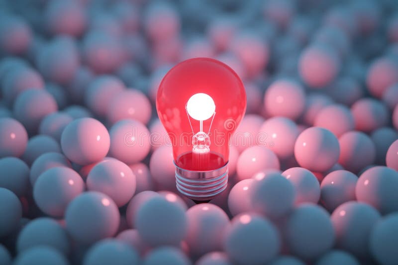 Red Light Bulb Surrounded by White Balls Stock Photo - Image of ...