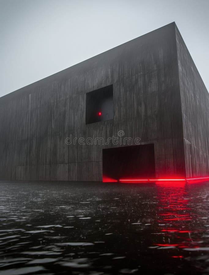 Red Light Concrete Building Rain Stock Photo - Image of concrete, water ...