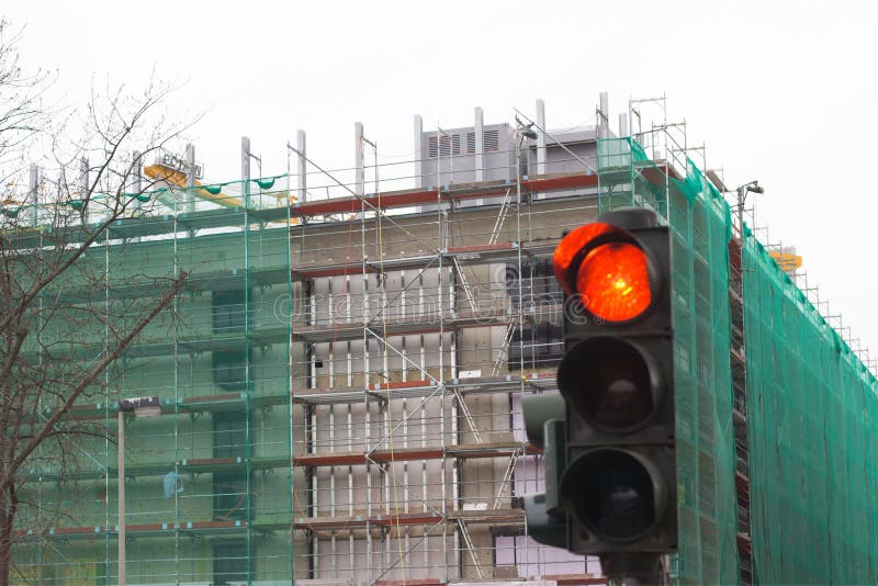 A Red Light at the Construction Site Entrance Stock Photo - Image of ...
