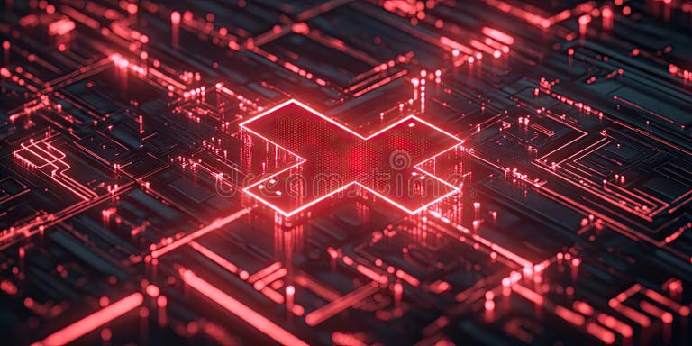 Red Light Cross Pattern on a Grey Tech Background, Futuristic Grey ...