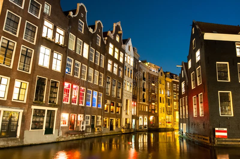 Red Light District at Night. Amsterdam, the Netherlands. Stock Photo ...