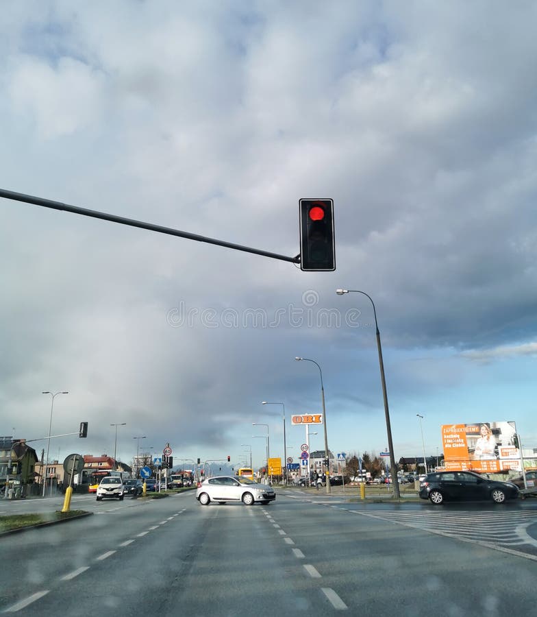 Red Light for Drivers on the Main Road in Warsaw. Editorial Photography ...