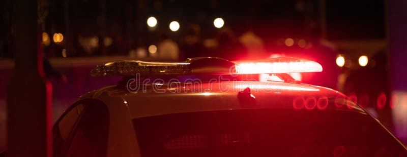 Red Light Flasher. Police Car at Night Time in the City Stock Image ...