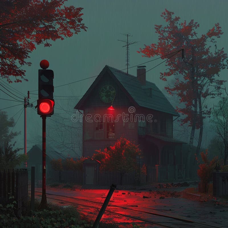 Red Light Game with Clocktower Near House Stock Illustration ...