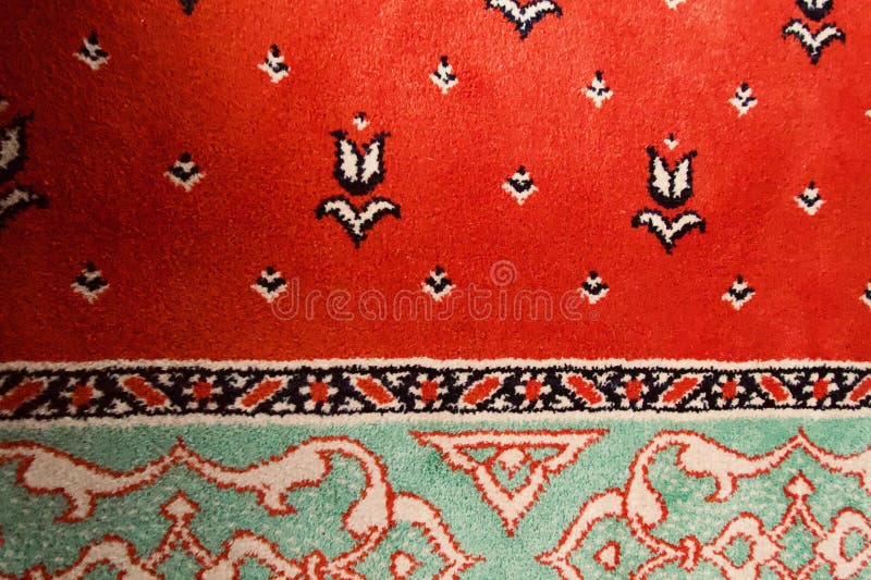 Red Light Green Patterned Wool Carpet , Mosque Carpet Stock Image ...