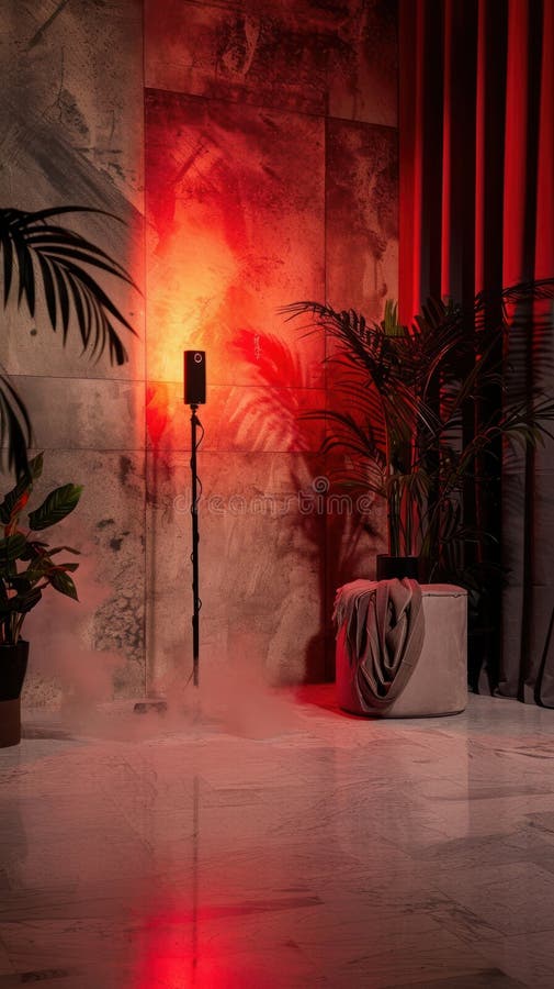 A Red Light Illuminates the Corner of a Modern Interior Space with ...