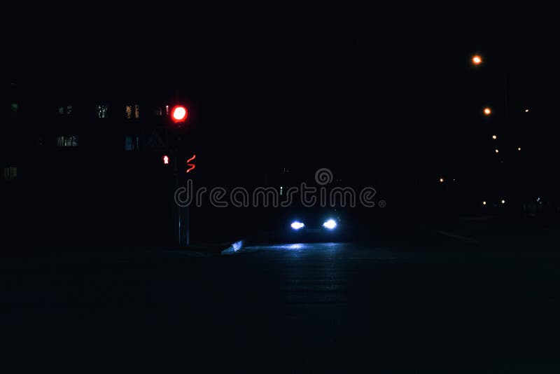 Red Light at the Intersection at Night Stock Photo - Image of semaphore ...