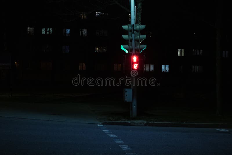 Red Light at the Intersection at Night Stock Photo - Image of guidance ...