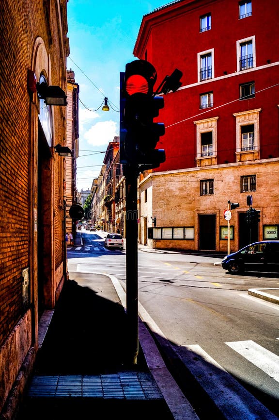 Red Light and Intersection in Rome Stock Photo - Image of tracks, blue ...