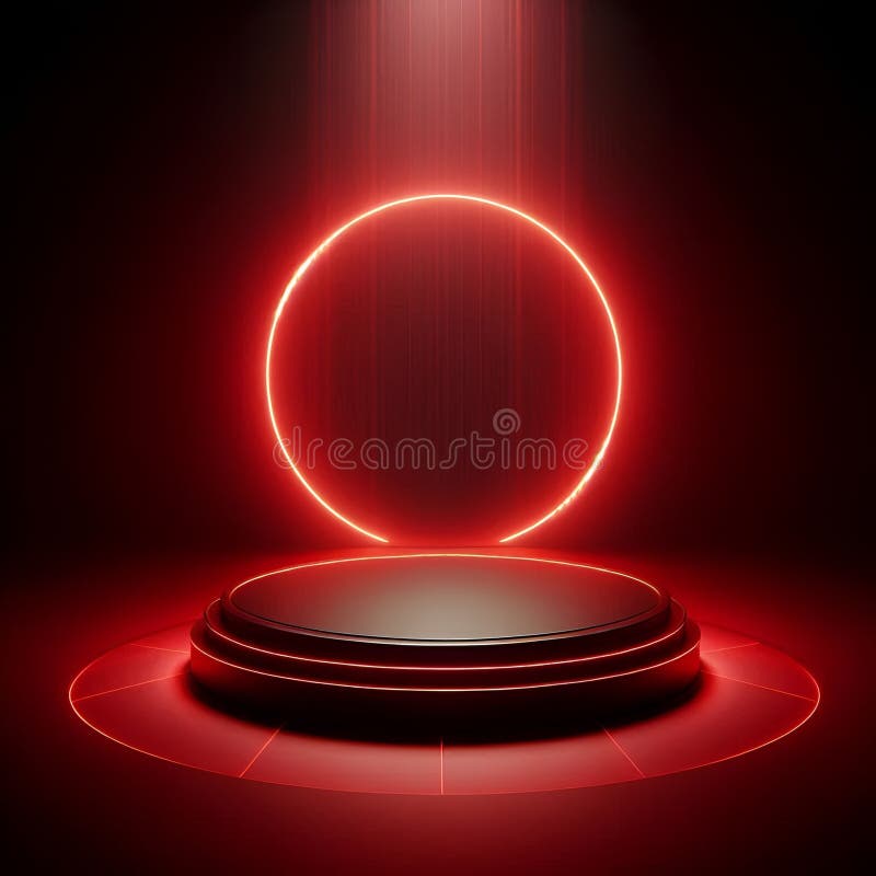 Red Light Lamps Effect Round Black Empty Podium Background Stage Dark ...