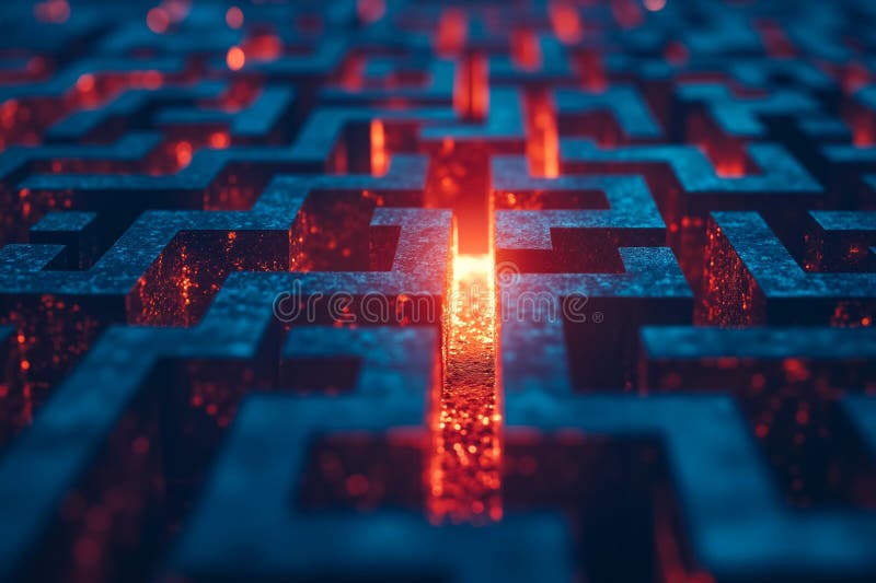 A Red Light in the Middle of a Maze Stock Illustration - Illustration ...